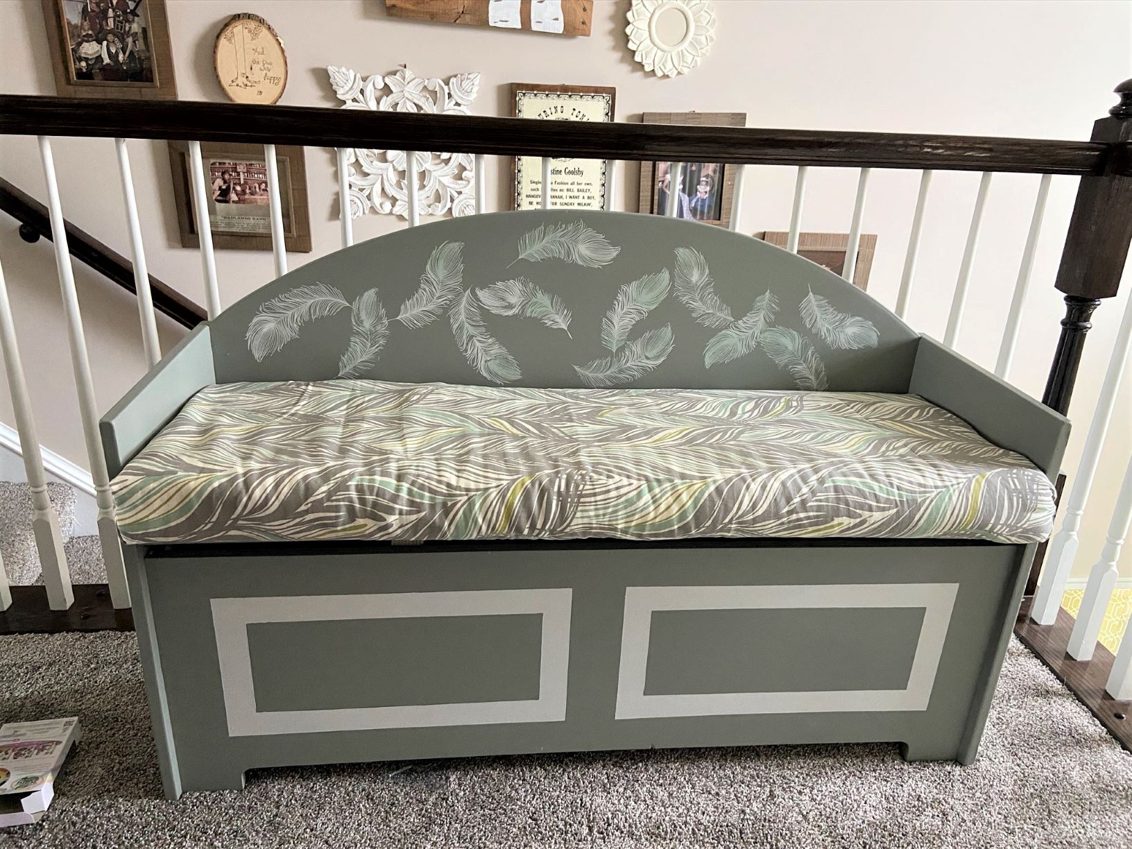 Easy Storage Bench Refinish from Drab to Fabulously Feathered